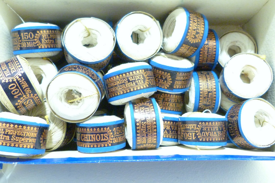 White & Black Linen Thread Vintage French Waxed Thread Bobbin, Fil Au ...