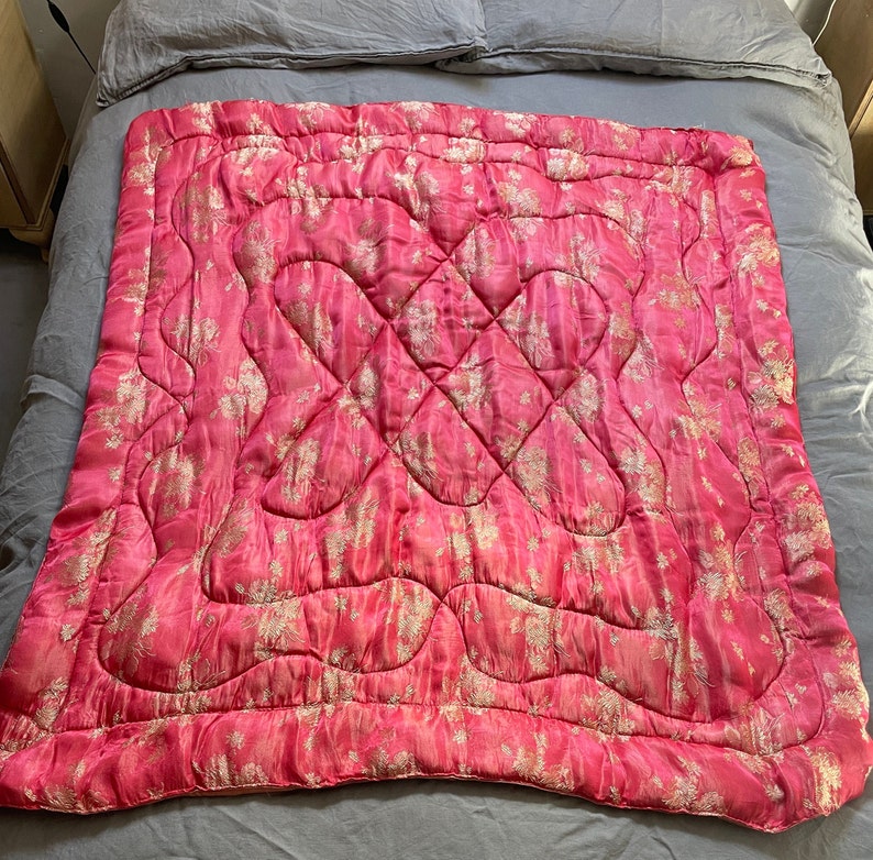 Antique Quilt French Sateen Boutis Wool Batting, Small, Red Gold ...