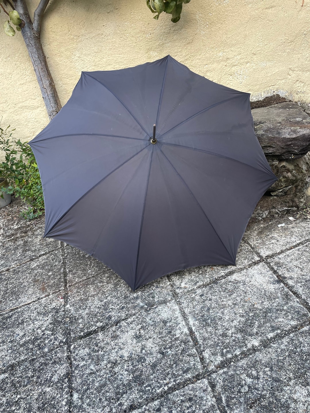 Vintage French 1960's Parasol Umbrella, Mink Brown Nylon, Grey Shaped ...