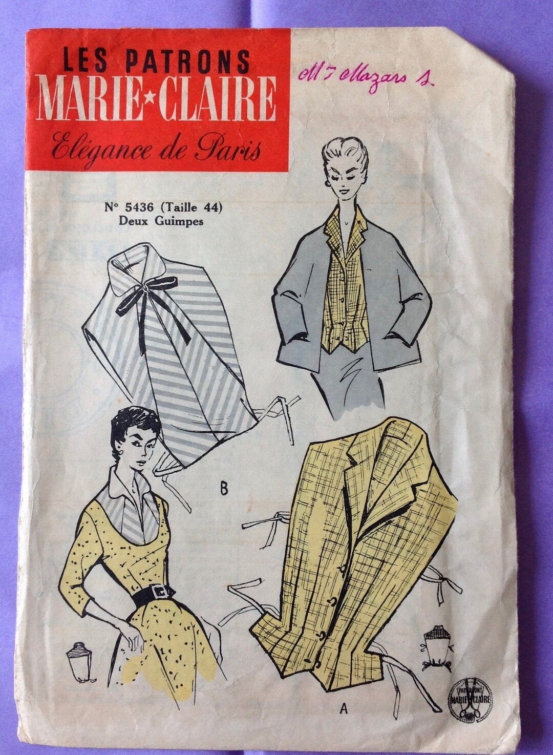 1950's French Blouse Making Pattern, “les Patrons Marie-claire” FR44 ...