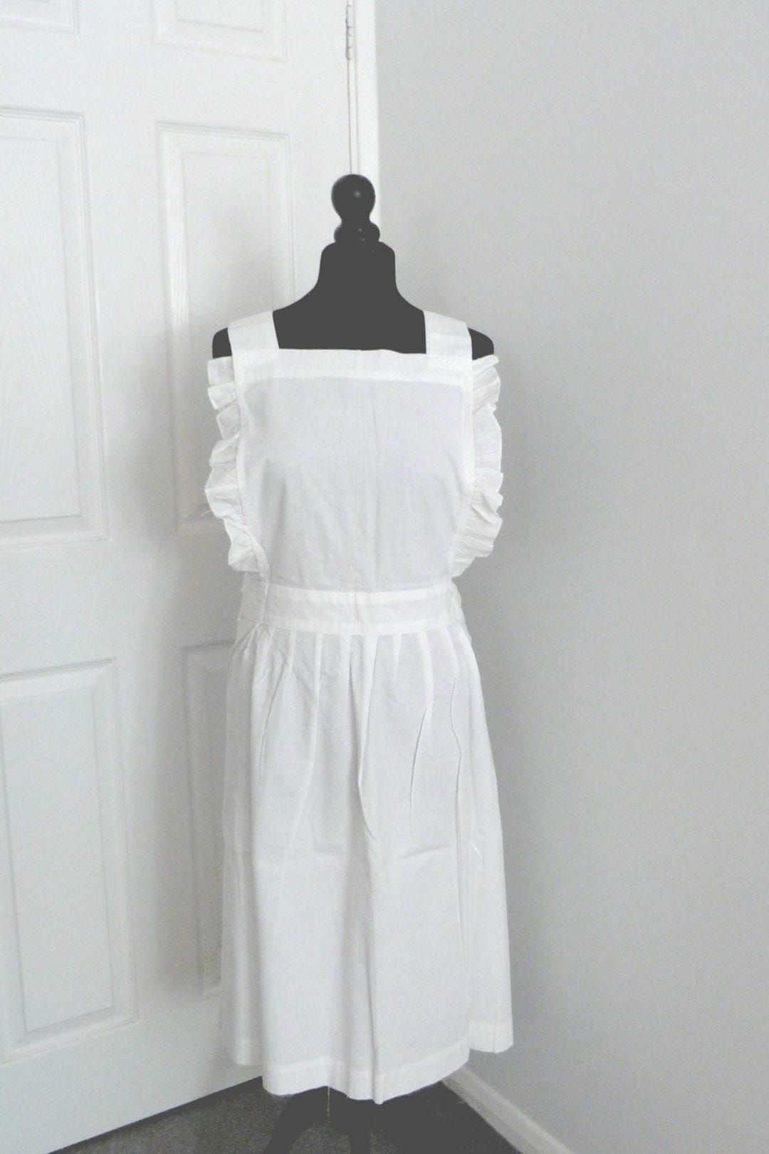 C1950's French Frilly White Cotton Apron Pretty Strap Back - Etsy