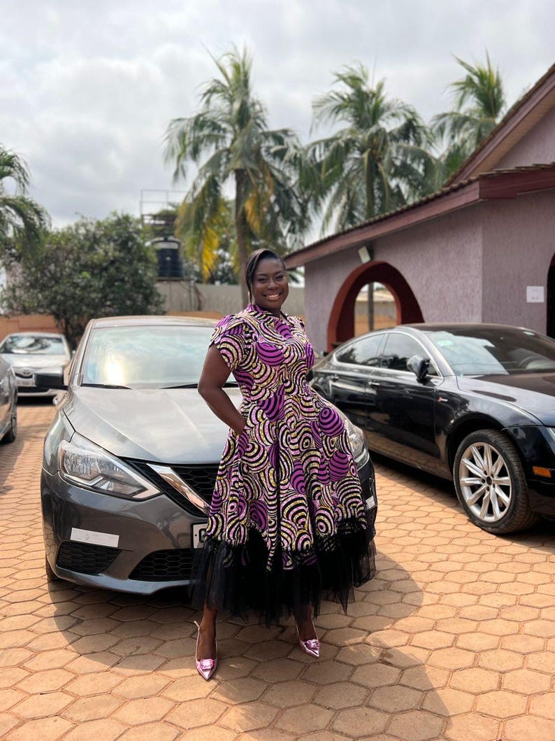African Print Dress With Tulle Details - Etsy