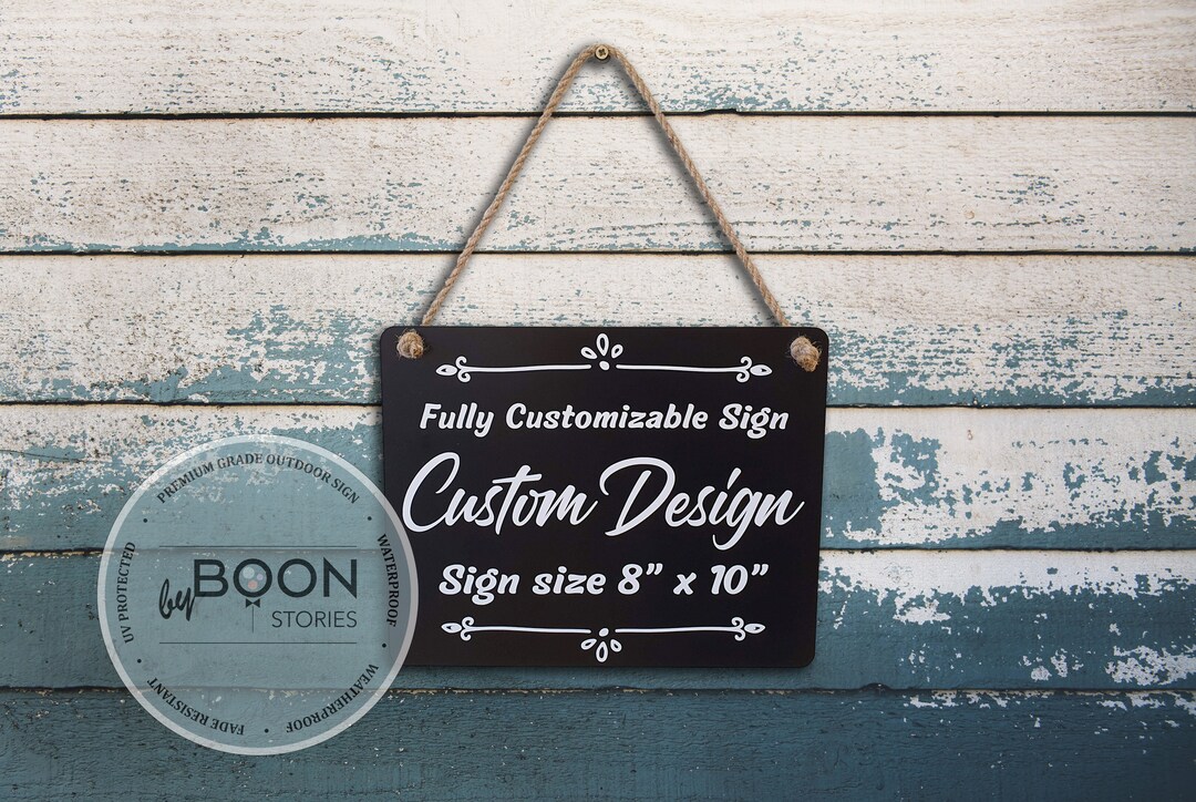 Custom Text Hanging Sign | Personalised Metal Sign | 8inx10in Black ...