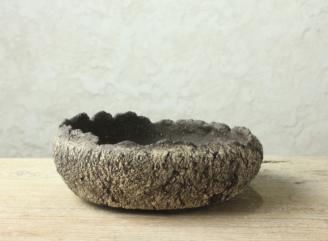 White and Black Uneven Stoneware Pot Jagged Edges - Etsy