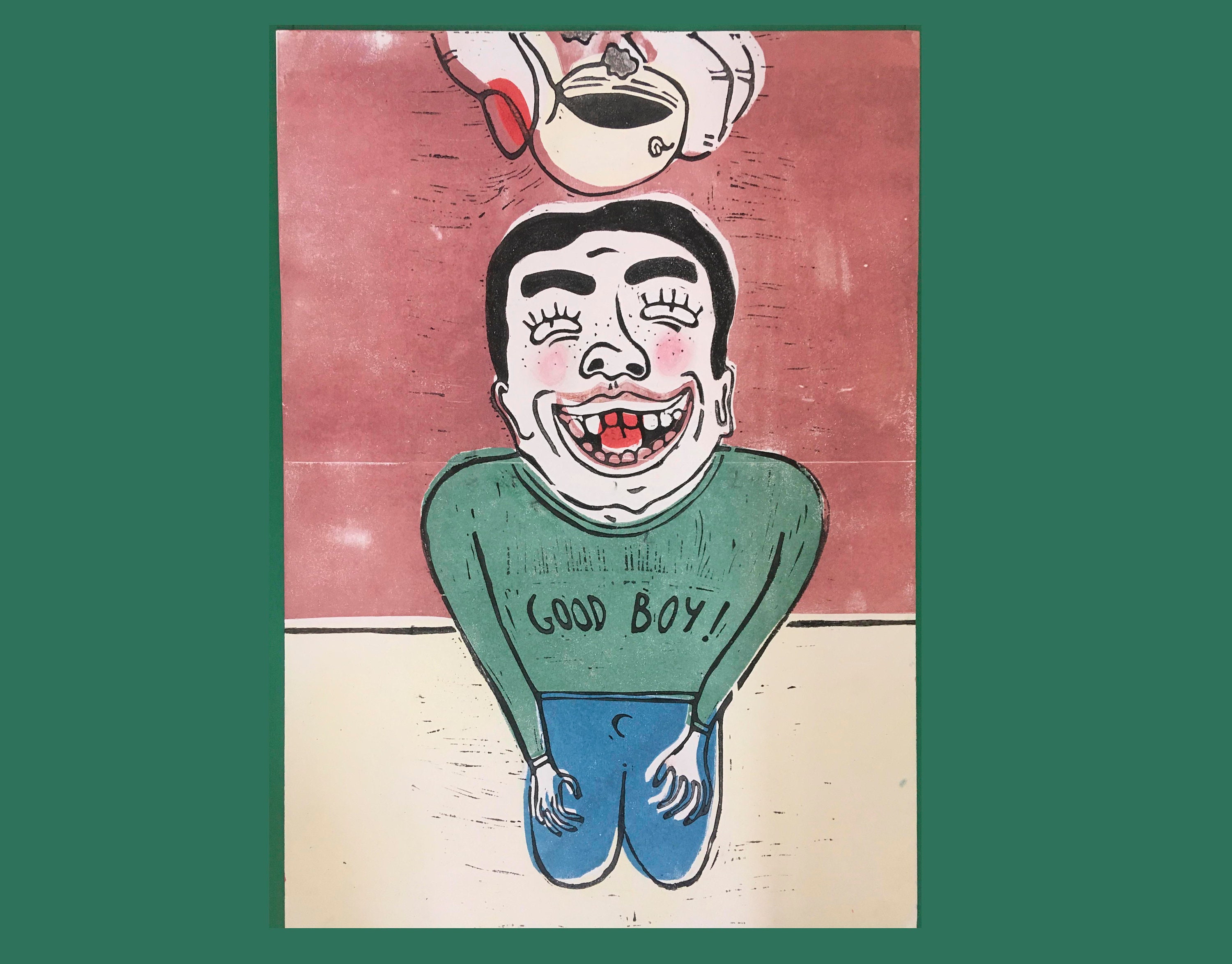 Linocut A3 good Boy Linocut Print - Etsy