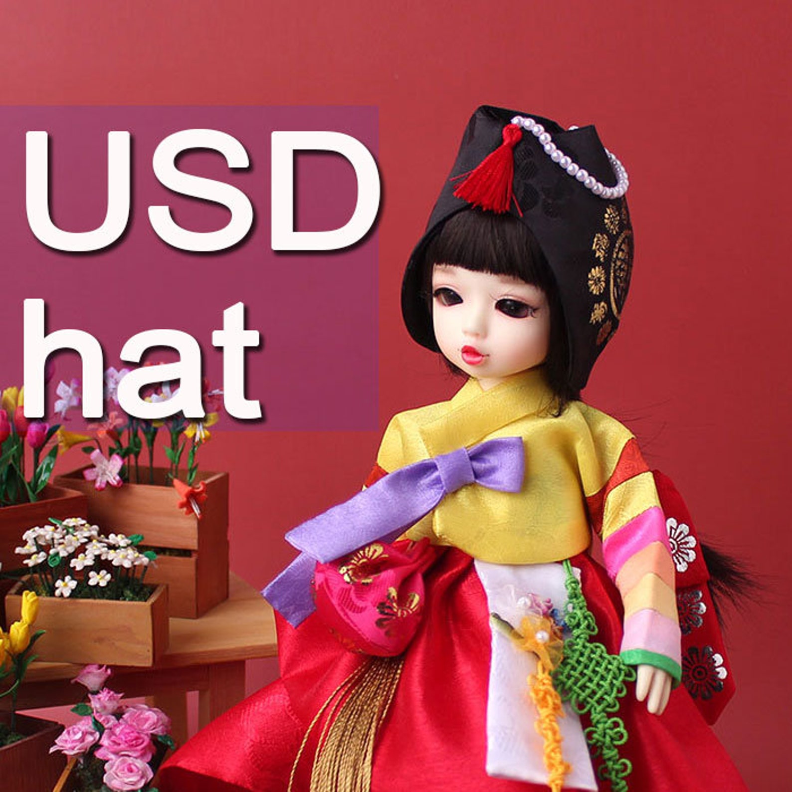 Bjd Hat-usddoll-korean Traditional Hat-jobawi-black or Red - Etsy