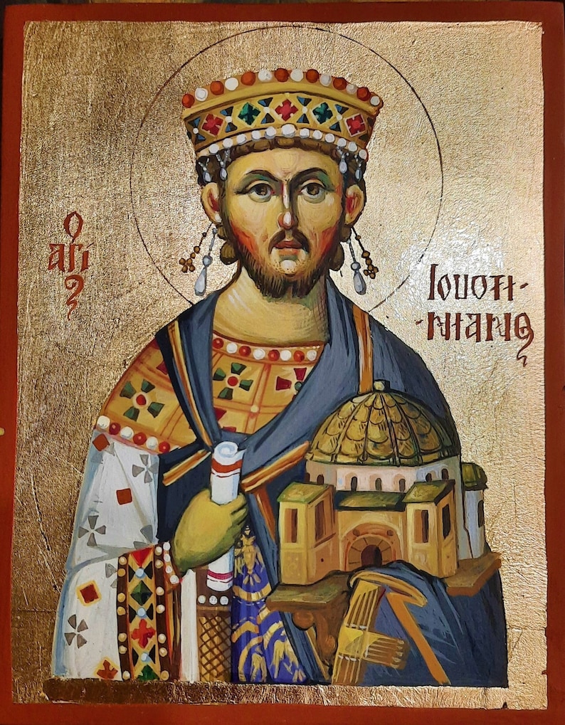 Saint Justin, Saint Justinian the Emperor, Byzantine Style Icon, MADE ...