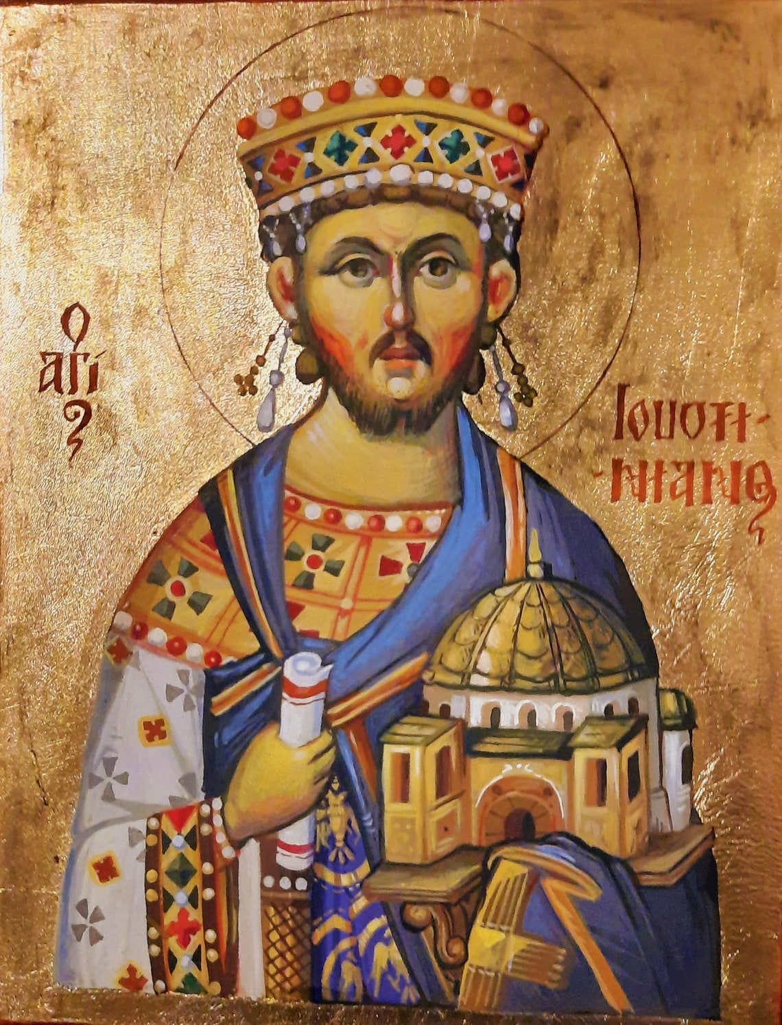 Saint Justin, Saint Justinian the Emperor, Byzantine Style Icon, MADE ...