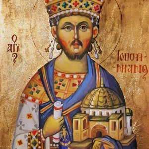 Saint Justin, Saint Justinian the Emperor, Byzantine Style Icon, MADE ...