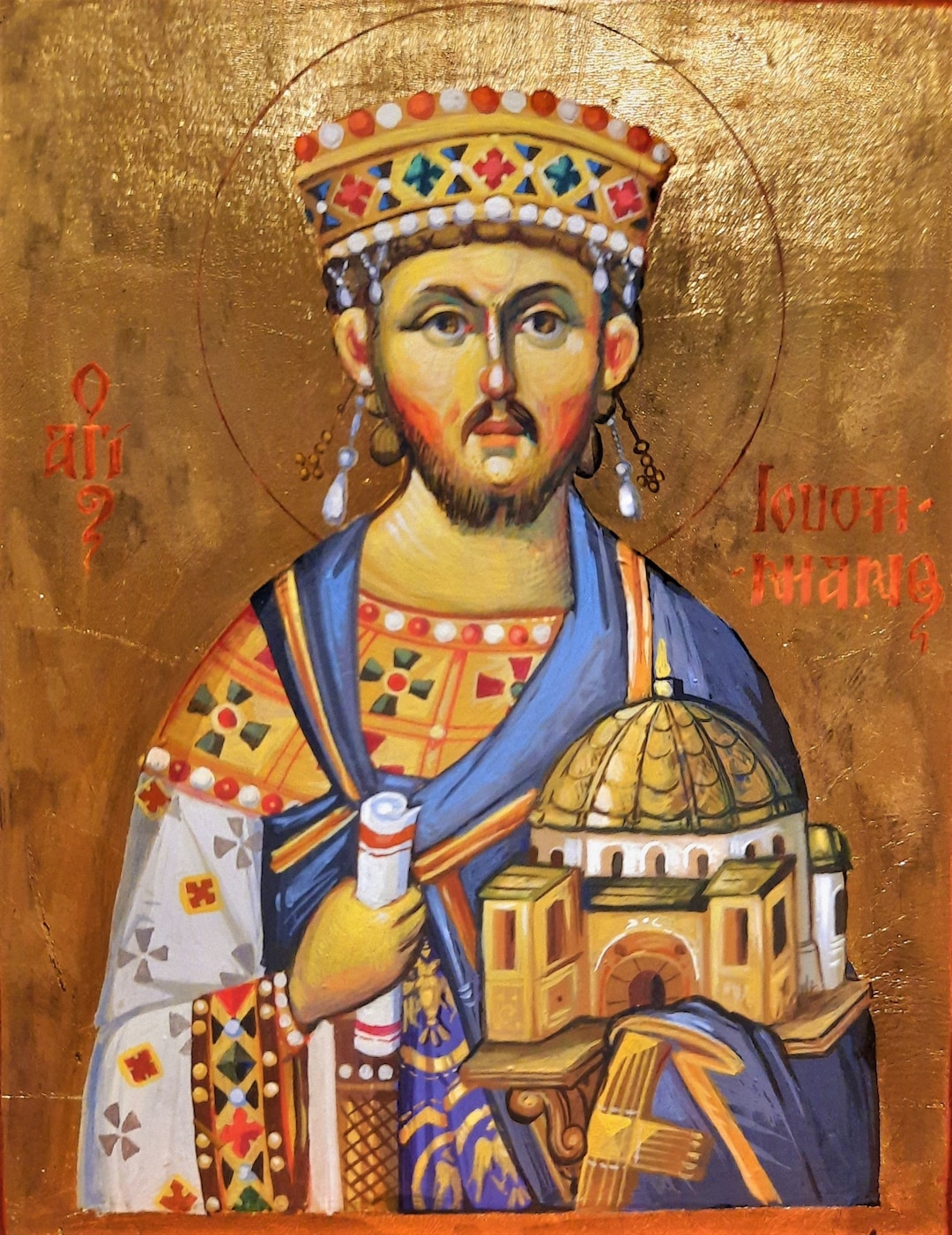 Saint Justin, Saint Justinian the Emperor, Byzantine Style Icon, MADE ...