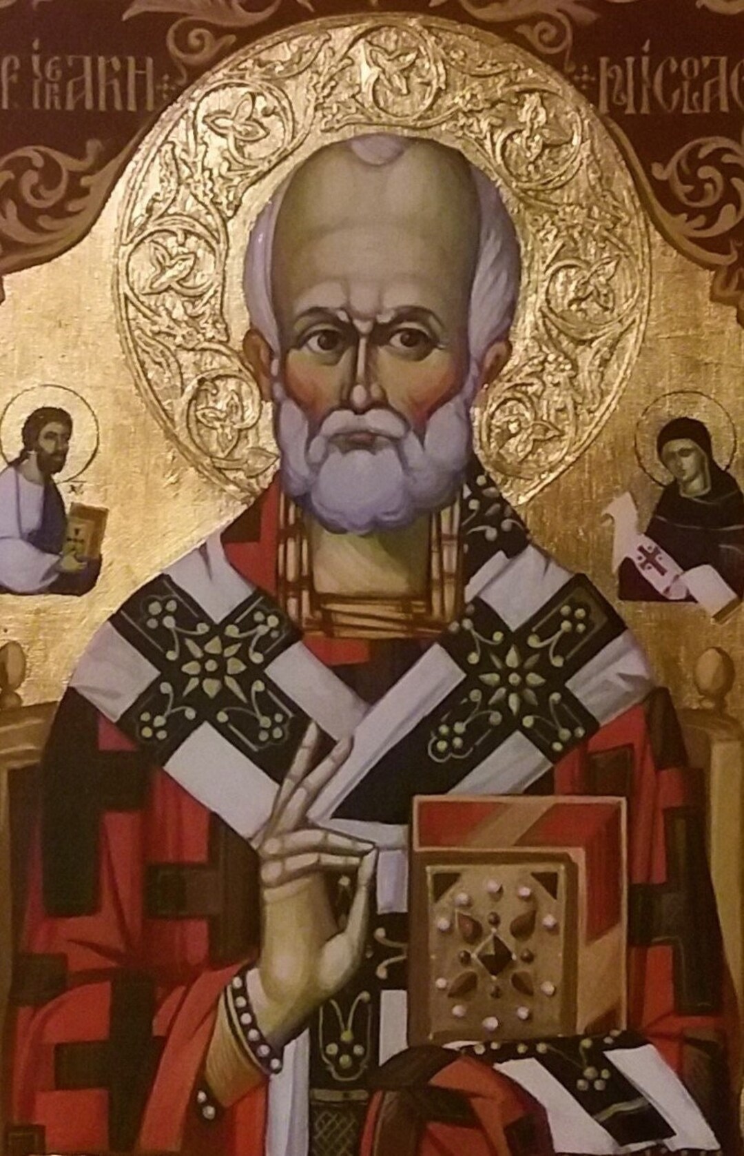 SAINT NICHOLAS, Byzantine Style Icon, 30 X 50 Cm, Bas-relief Adornment ...