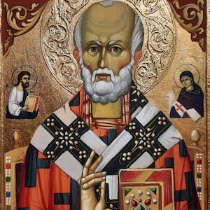 SAINT NICHOLAS, Byzantine Style Icon, 30 X 50 Cm, Bas-relief Adornment ...