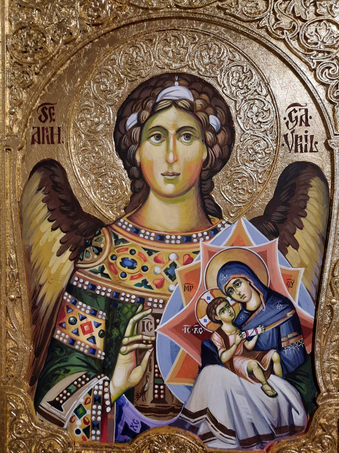 Archangel GABRIEL MADONNA Baby JESUS Byzantine Icon Hand - Etsy