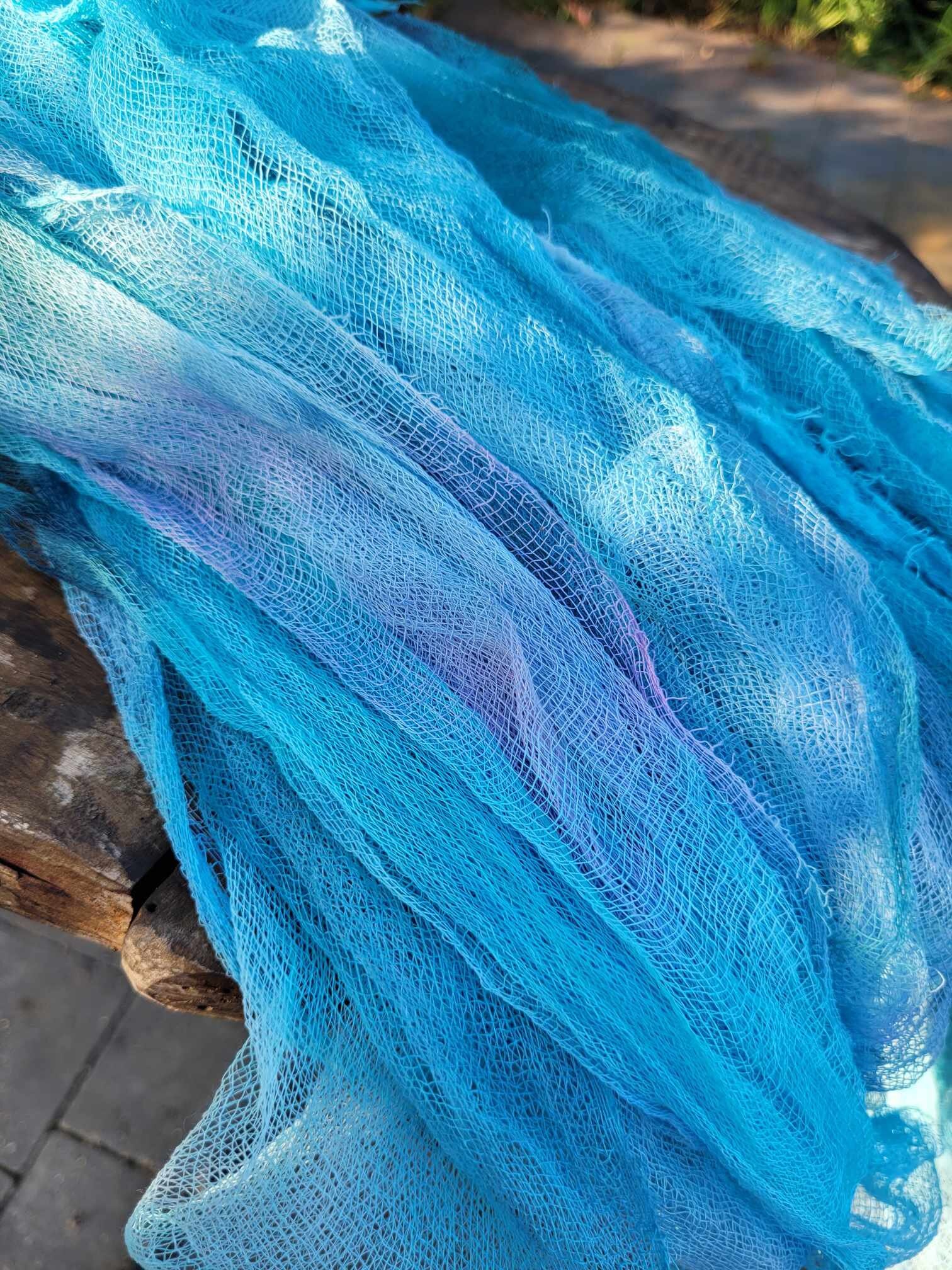 SPRING Water,hand Dyed Cotton Scrim , BLUE , Beige Pure Cotton Gause ...