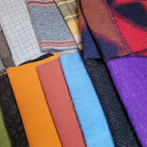 AUTUMN and Check, 12 Pieces Boiled Wool ,FABRICS REMNANTS , Samples for ...