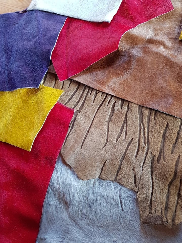 COWHIDE REMNANTS Scraps Hair on Cowhide Leather red yellow | Etsy