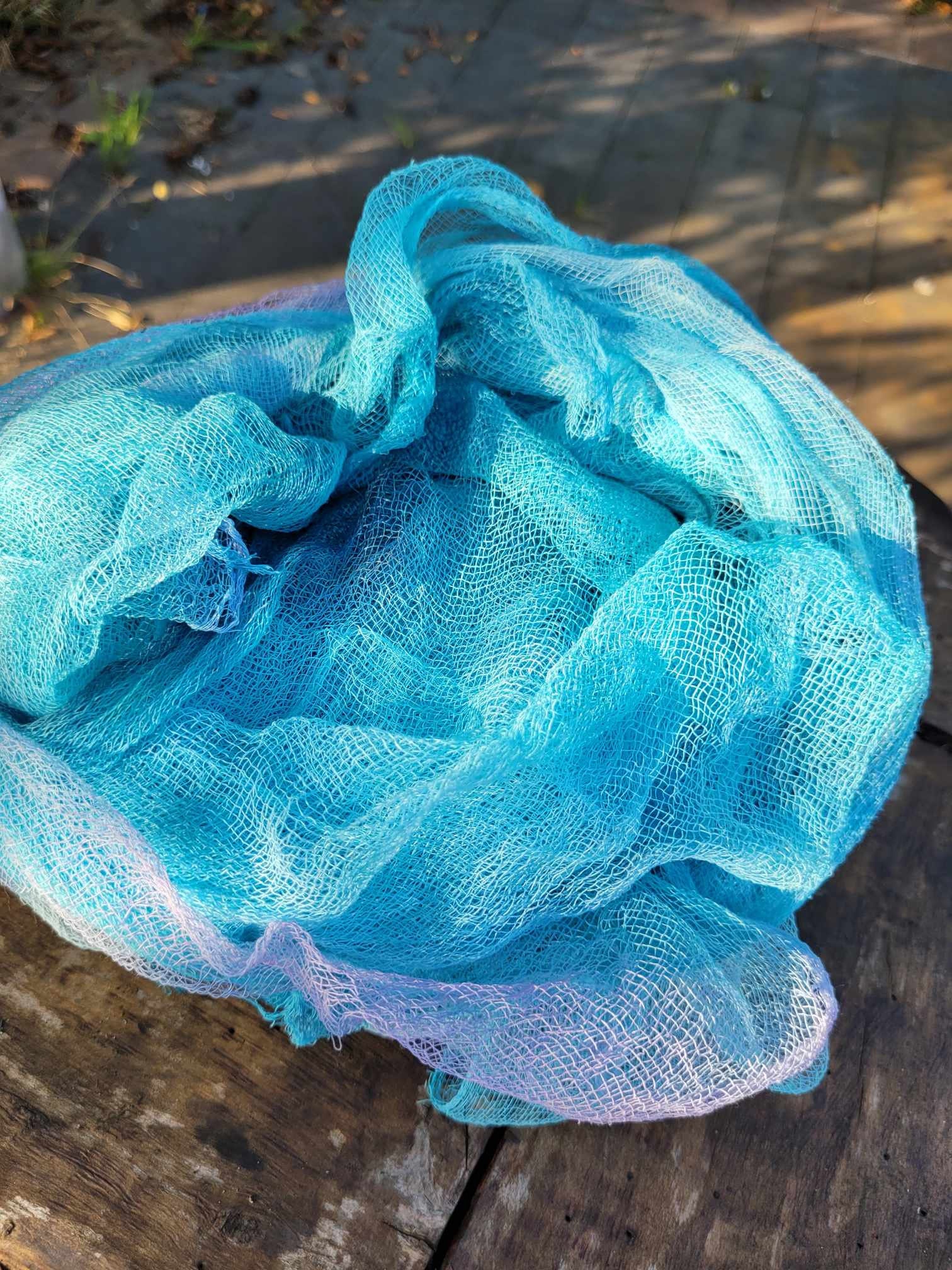 SPRING Water,hand Dyed Cotton Scrim , BLUE , Beige Pure Cotton Gause ...
