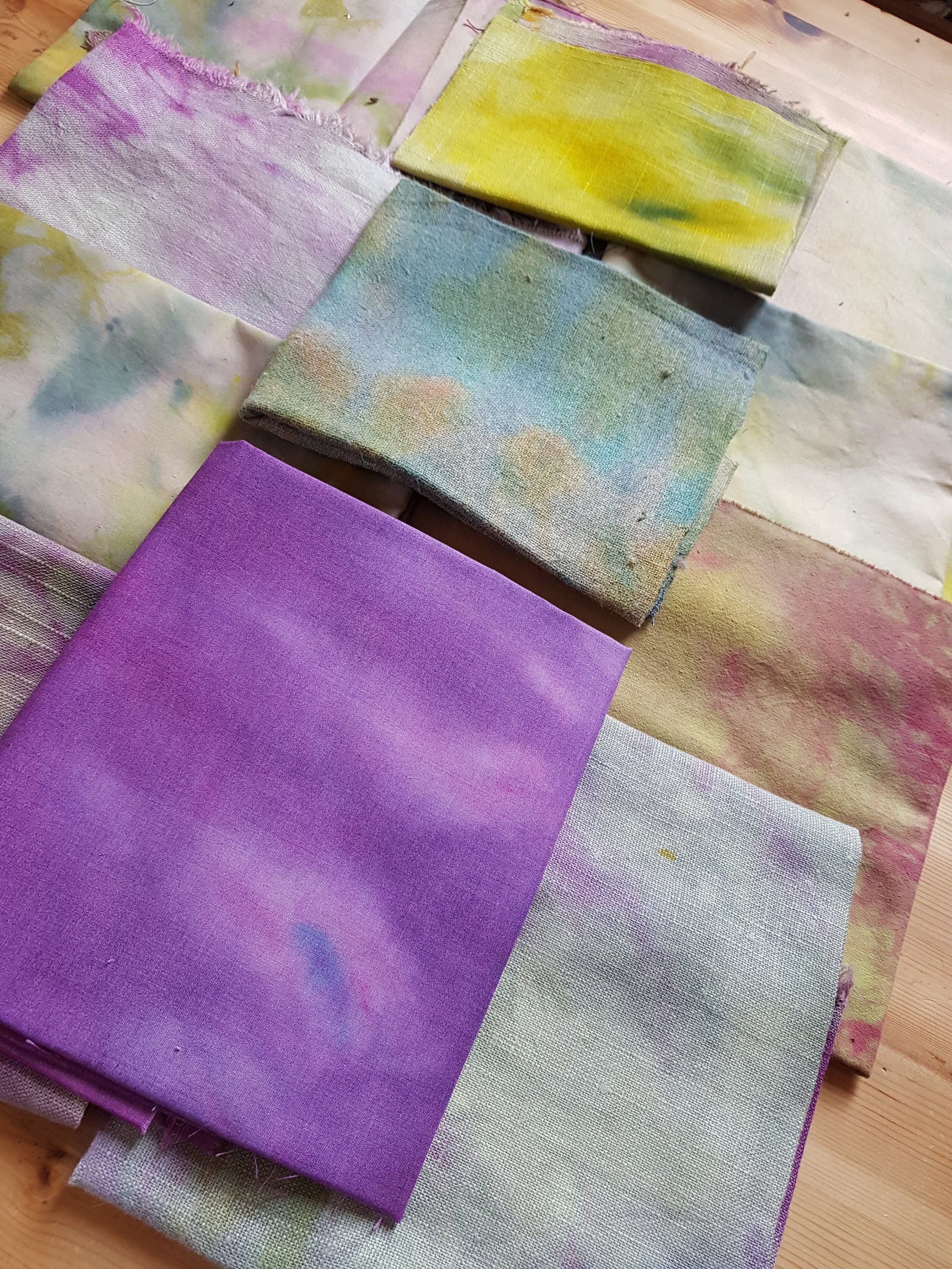 SPRING,11 Pieces,hand Dyed Cotton and Linen FABRICS REMNANTS , Samples ...