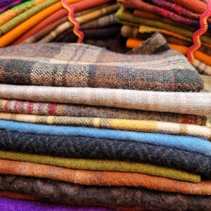 AUTUMN and Check, 12 Pieces Boiled Wool ,FABRICS REMNANTS , Samples for ...