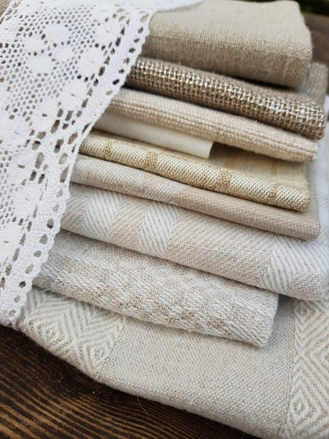 Retalhos de linho branco e bege, tecido de linho natural, sobras de ...