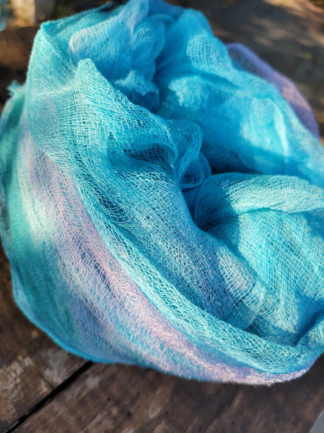 SPRING Water,hand Dyed Cotton Scrim , BLUE , Beige Pure Cotton Gause ...