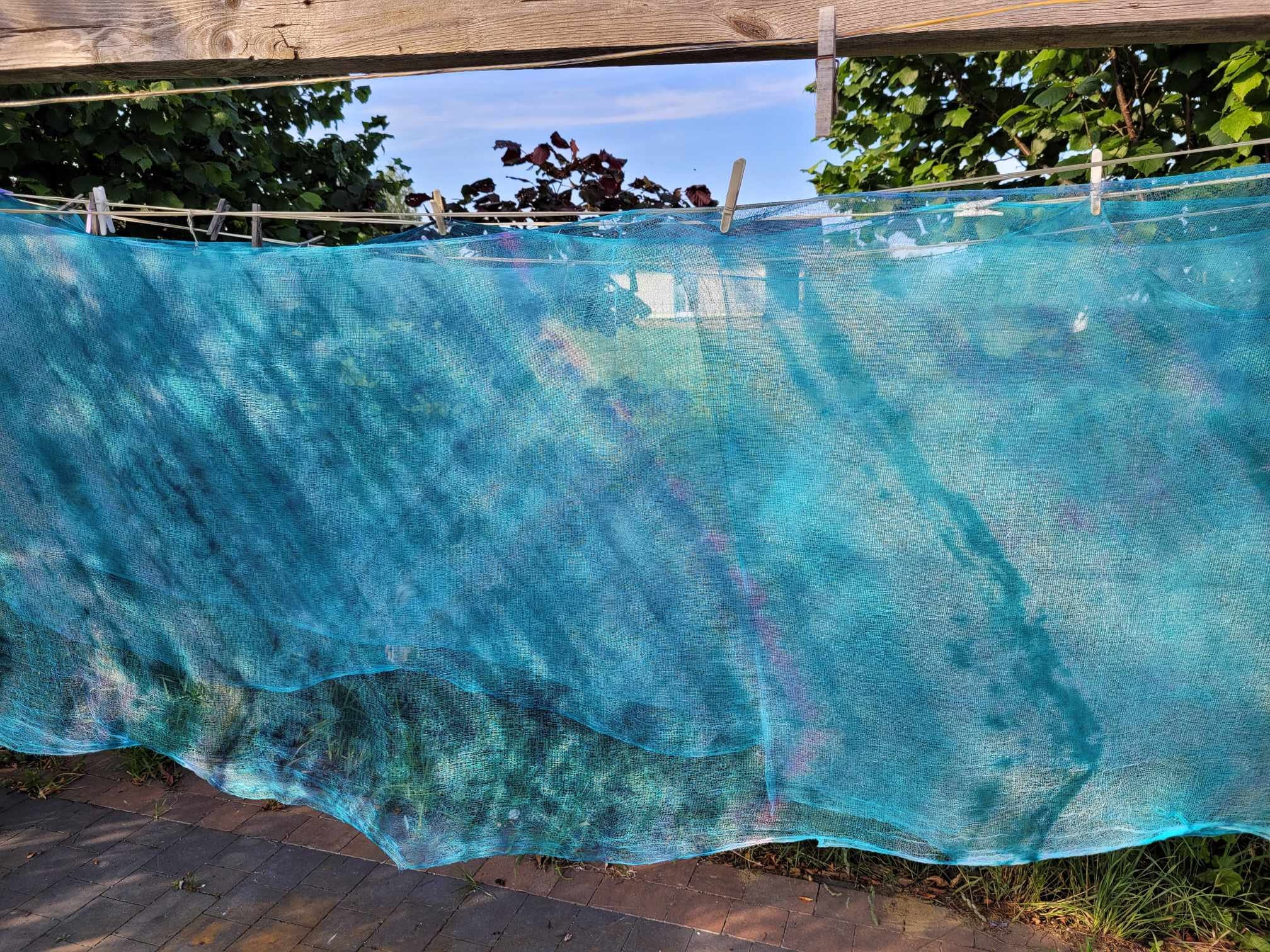 SPRING Water,hand Dyed Cotton Scrim , BLUE , Beige Pure Cotton Gause ...