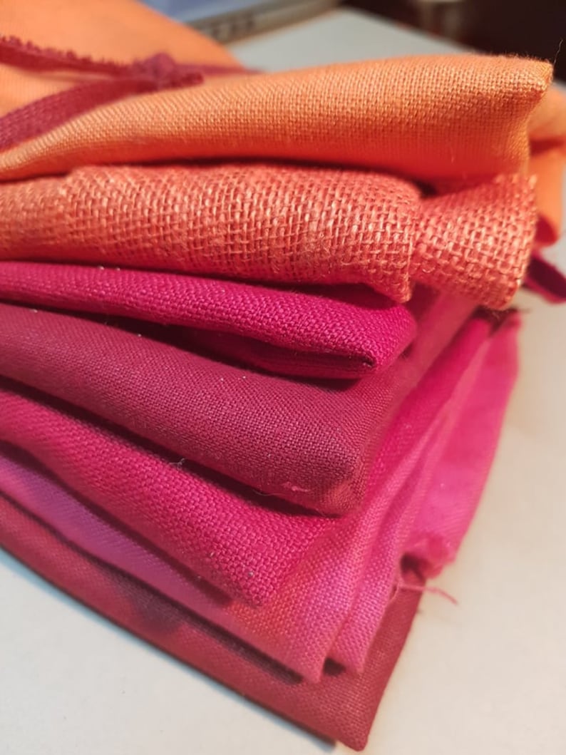 REDS, Linen Fabric Scraps, Red, Pink, Orange Colour ,natural Linen ...