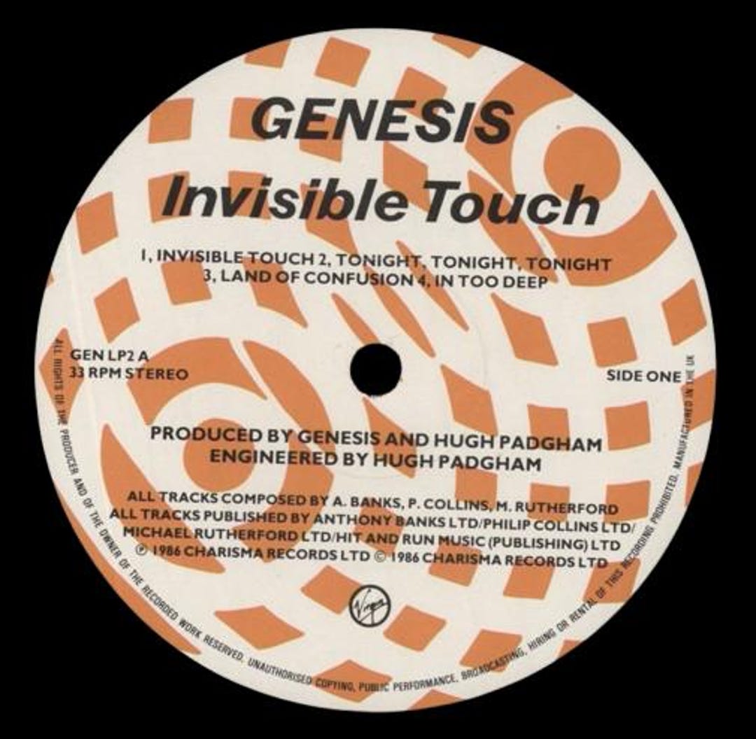 Genesis “invisible Touch” Record Player Mug Vinyl Record Label - Etsy ...