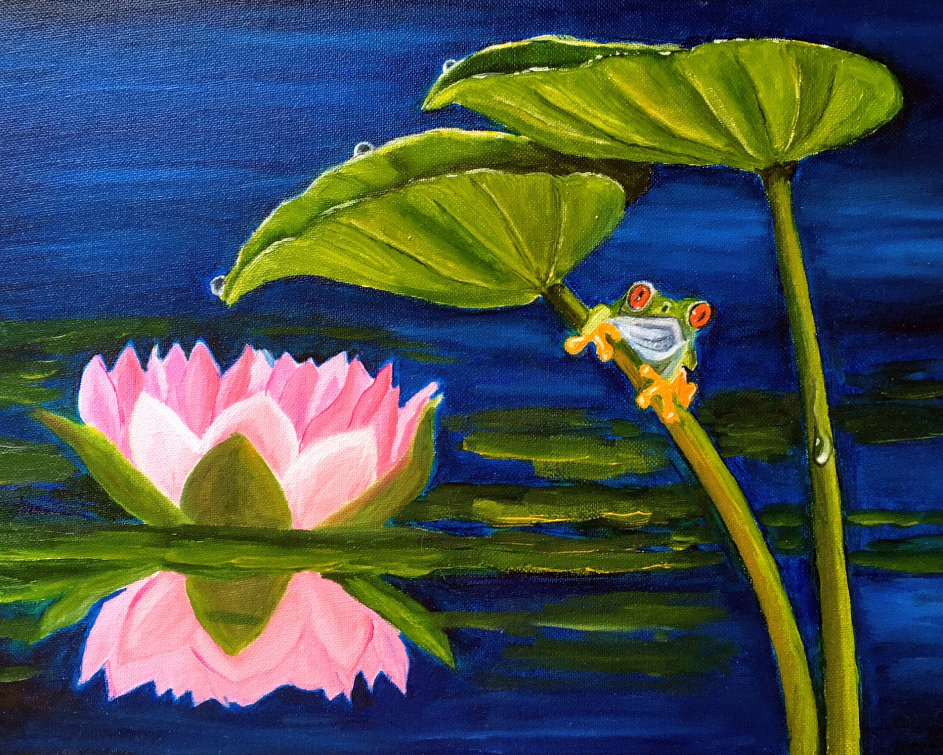 Water Landscape Frog Art Original Painting Pond Landscape | Etsy