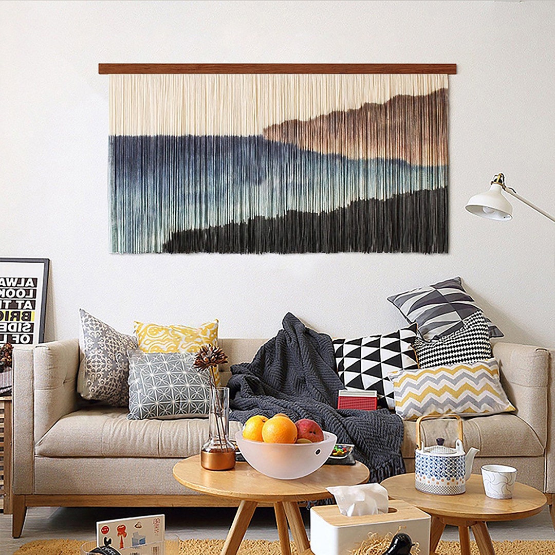 Ocean Mountain Macrame Wall Hanging, Large Scenery Wall Art Decor ...