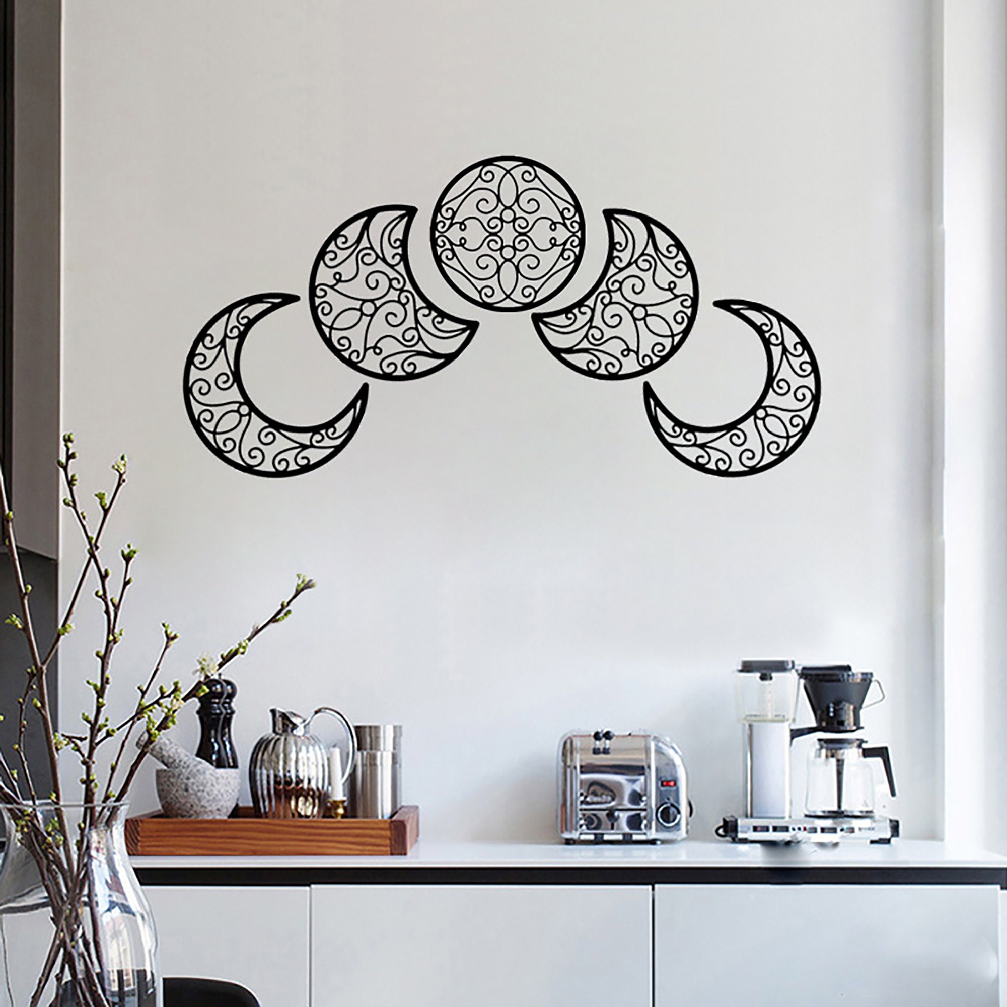 5pcs Moon Phases Wall Decor Interior Design Wooden Moon Etsy
