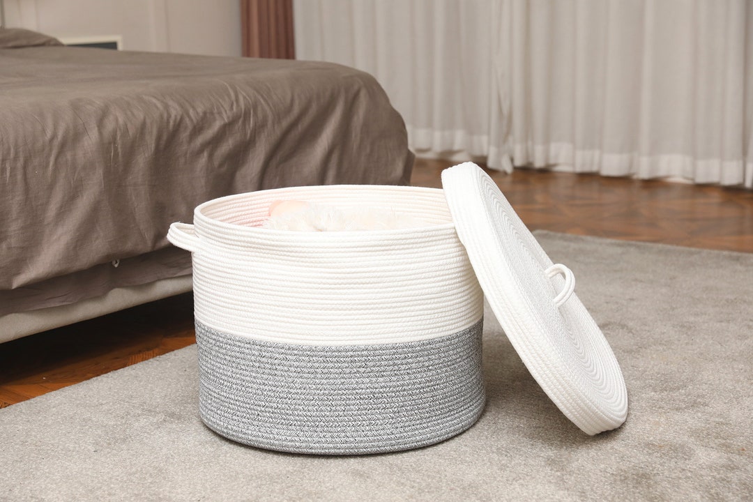 20 X 20 X 15 Extra Large Storage Basket With Lid, Cotton Rope Storage ...