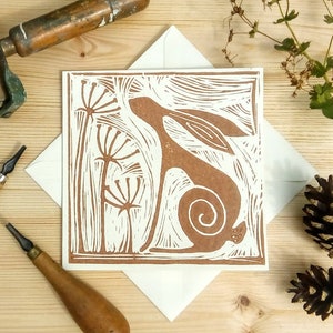 4 Cornish Animal Cards. Set of 4 Lino Print Cards. Brown & Cream. Blank ...