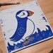 Cornish Puffin Card. Lino Print Card. Blue & Cream. Blank. - Etsy