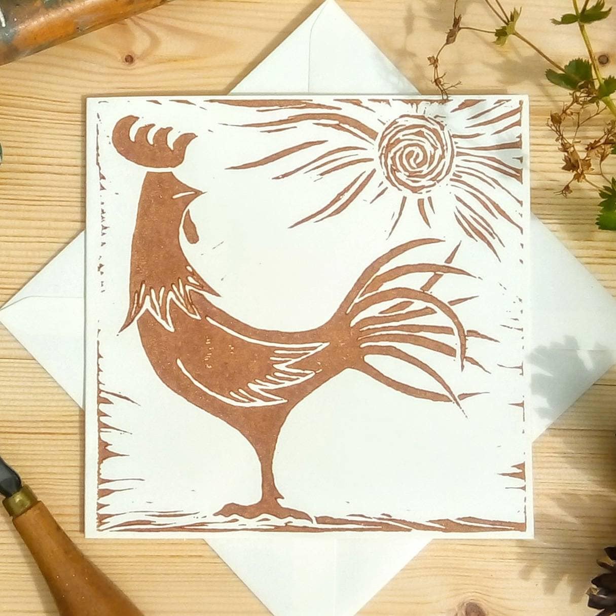 4 Cornish Animal Cards. Set of 4 Lino Print Cards. Brown & Cream. Blank ...