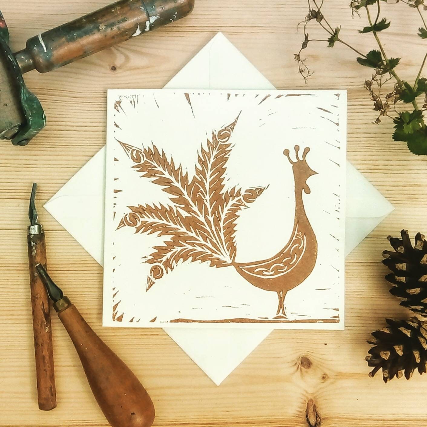 4 Cornish Animal Cards. Set of 4 Lino Print Cards. Brown & Cream. Blank ...