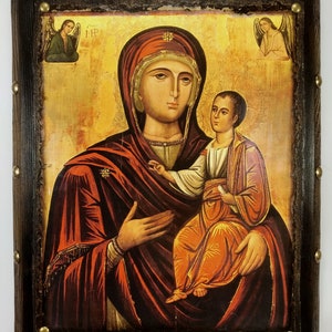 Virgin Mary Queen of Angels, Handmade Wooden Byzantine Icon, Greek ...