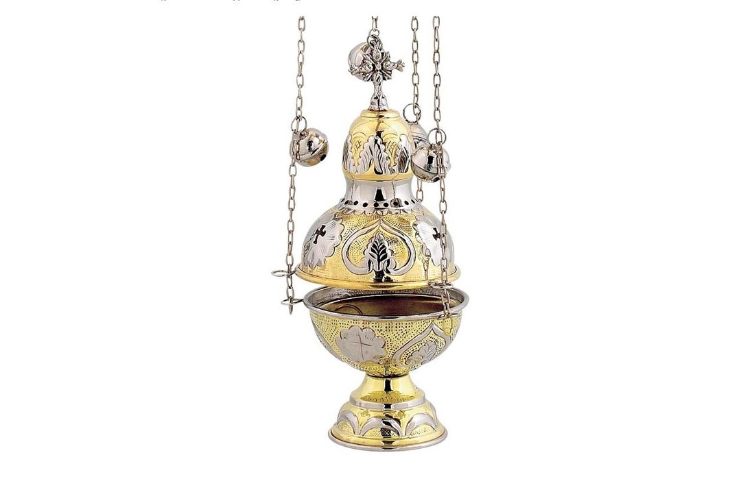 Incense Burner Silver Brass Hanging, Greek Orthodox Thurible Incense ...