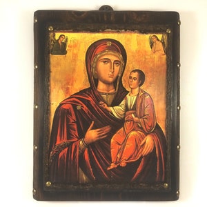 Virgin Mary Queen of Angels, Handmade Wooden Byzantine Icon, Greek ...