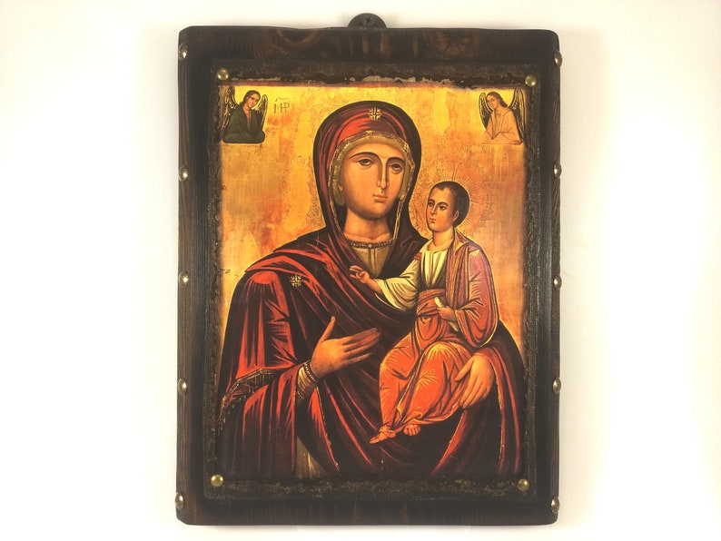 Virgin Mary Queen of Angels Handmade Wooden Byzantine Icon | Etsy