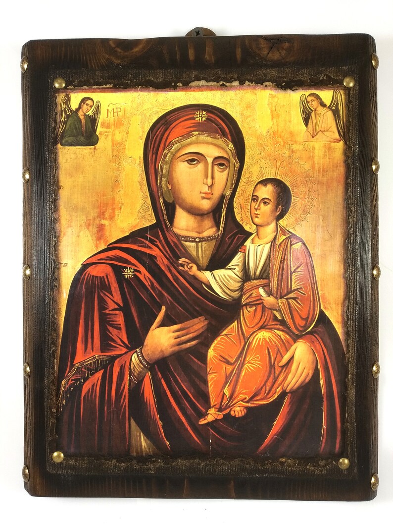 Virgin Mary Queen of Angels Handmade Wooden Byzantine Icon | Etsy