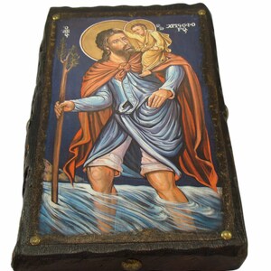 Handmade Saint Christopher Icon, Wooden Byzantine Art, Greek Orthodox ...
