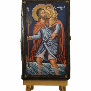 Handmade Saint Christopher Icon, Wooden Byzantine Art, Greek Orthodox ...