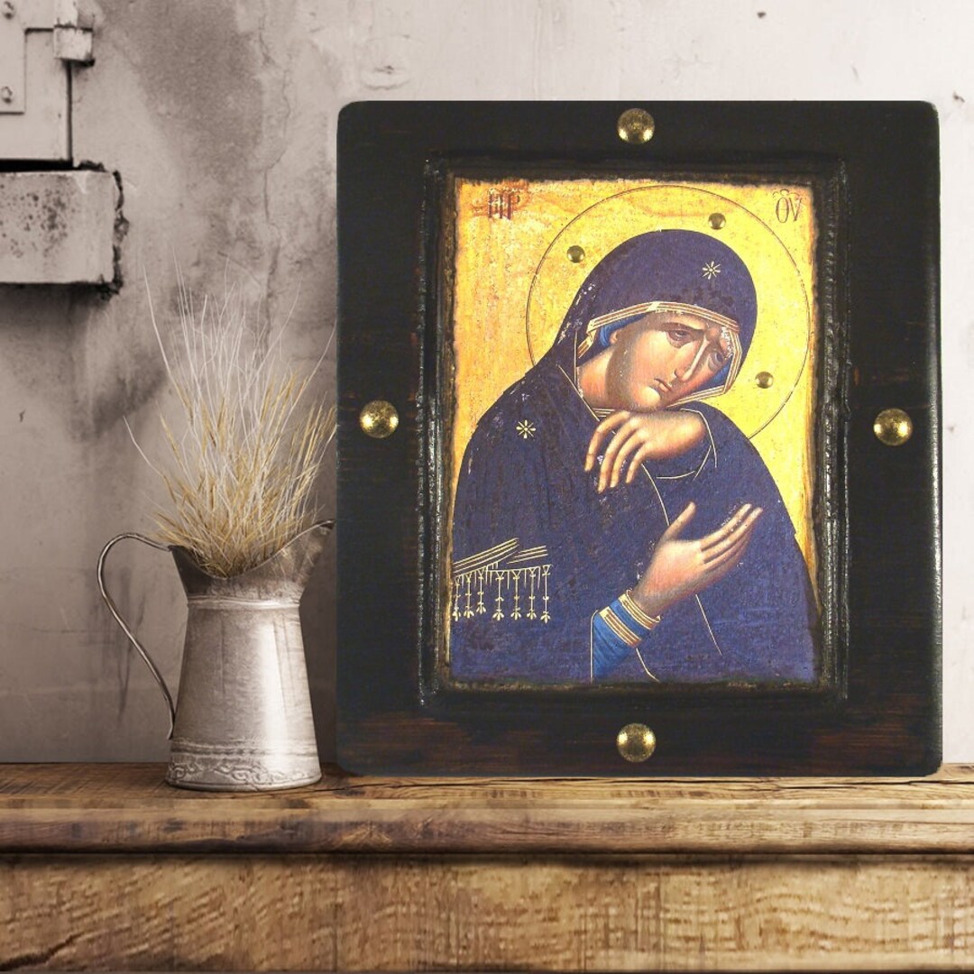 Virgin Mary Mourning, Panagia Thrinodousa, Handmade Wooden Byzantine ...