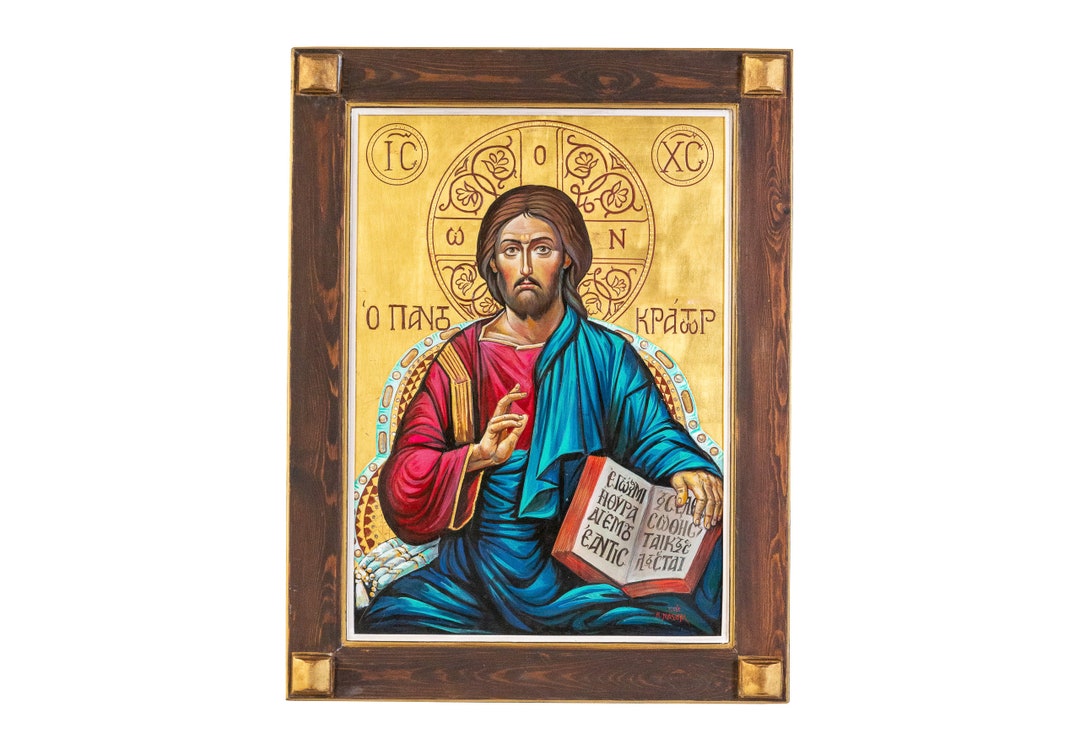 Jesus Crist Blessing Hand Painted Byzantine Icon, Christian Art , Greek ...