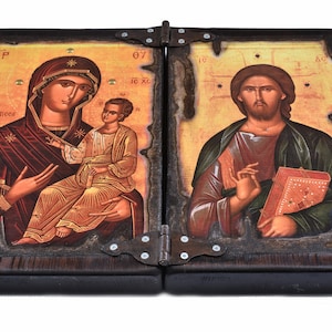 Virgin Mary and Jesus Christ Diptych, Handmade Wooden Byzantine Icons ...