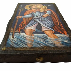 Handmade Saint Christopher Icon, Wooden Byzantine Art, Greek Orthodox ...