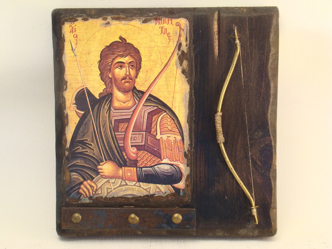 Saint Nikitas the Archer, Handmade Wooden Byzantine Icon Greek Orthodox ...