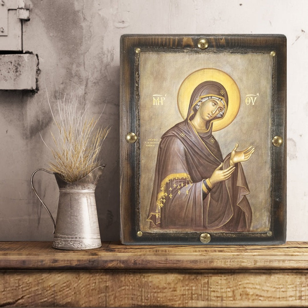 Virgin Mary Supplicating, Handmade Wooden Byzantine Icon : Greek ...