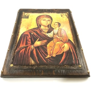 Virgin Mary Queen of Angels, Handmade Wooden Byzantine Icon, Greek ...